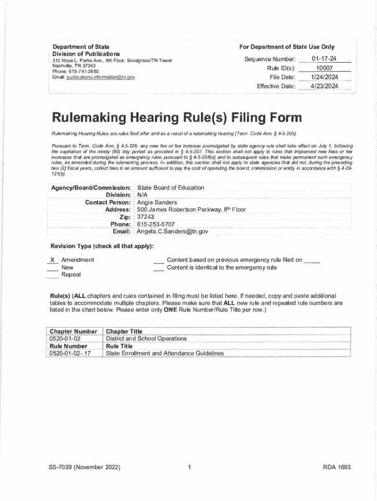 Fillable Online Rulemaking Hearing Filing Form Fax Email Print - pdfFiller