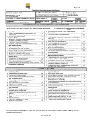 Fillable Online Food Establishment Inspection Report Fax Email Print ...