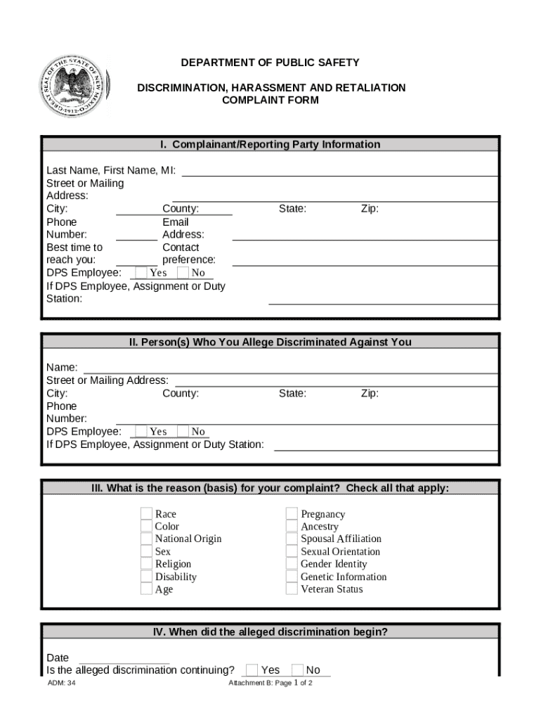 Discrimination, Harassment and Retaliation Complaint Doc Template | pdfFiller