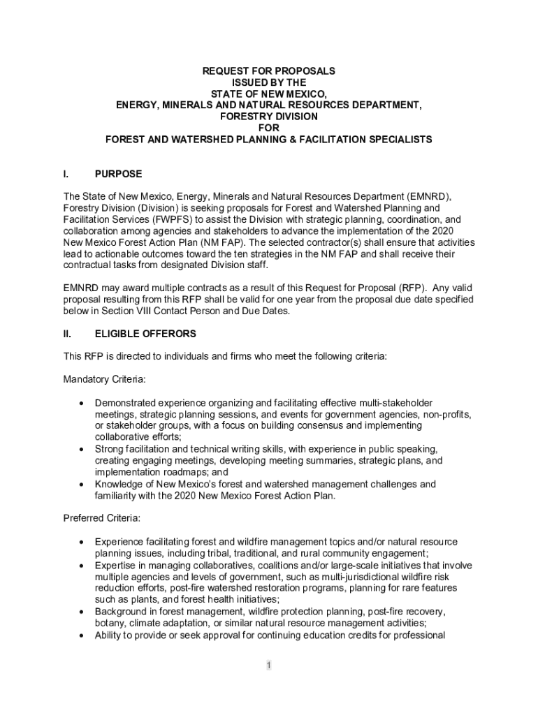 Fillable Online Request for Proposals for Forest and Watershed Planning ...