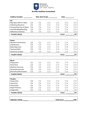 Fillable Online Audition Evaluation Form for Art, Dance, Music, and ...