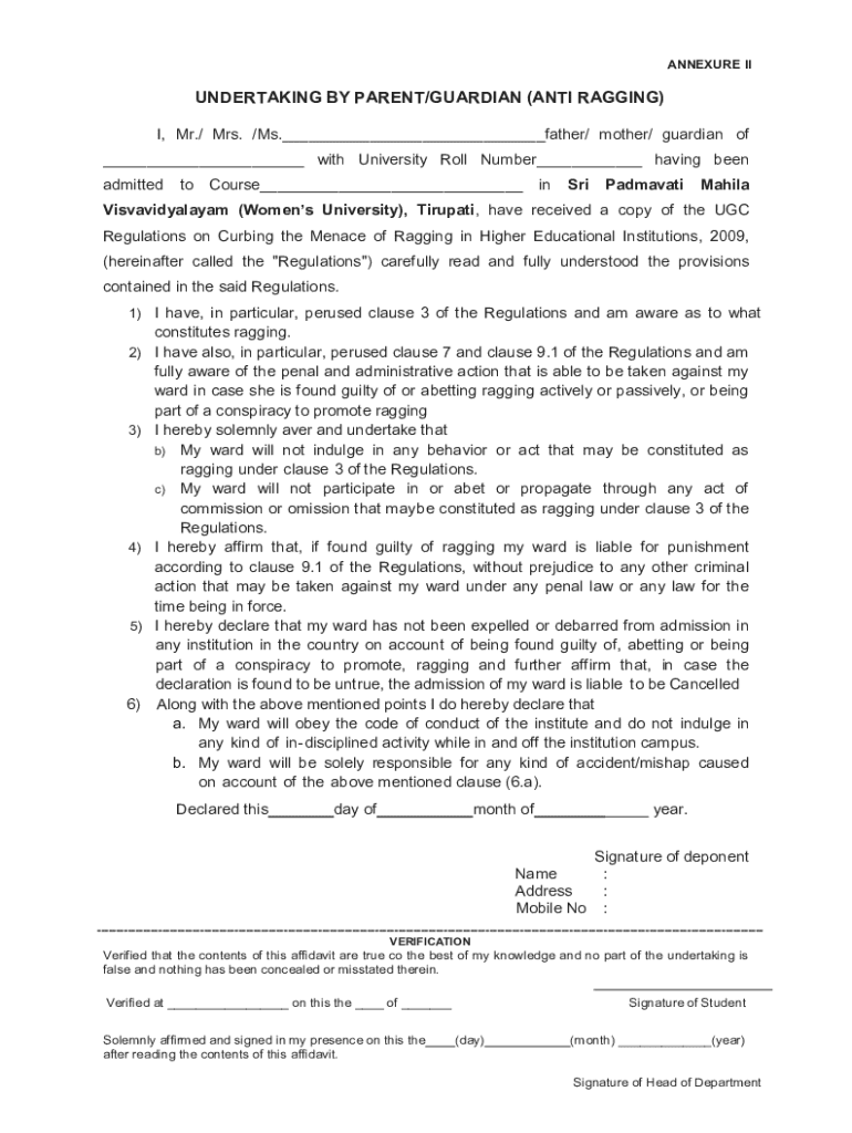 Fillable Online Anti Ragging Undertaking Fax Email Print - pdfFiller