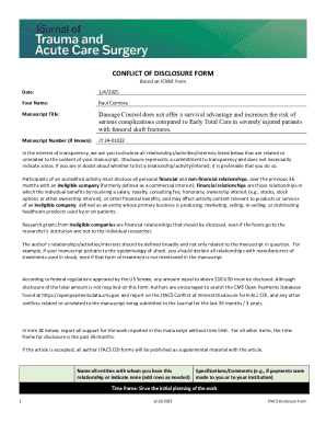Fillable Online Conflict of Interest Disclosure Form Based on Icmje ...