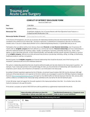 Fillable Online Conflict of Interest Disclosure Form Based on Icmje ...