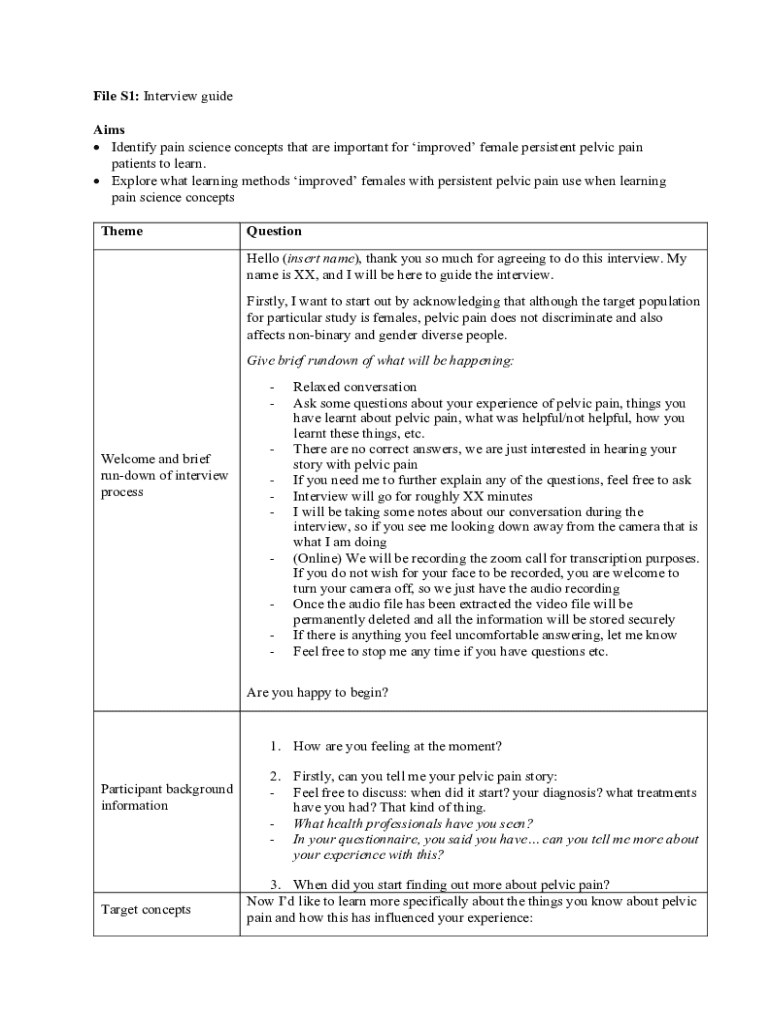 Fillable Online Interview Guide for Pelvic Pain Research Fax Email ...