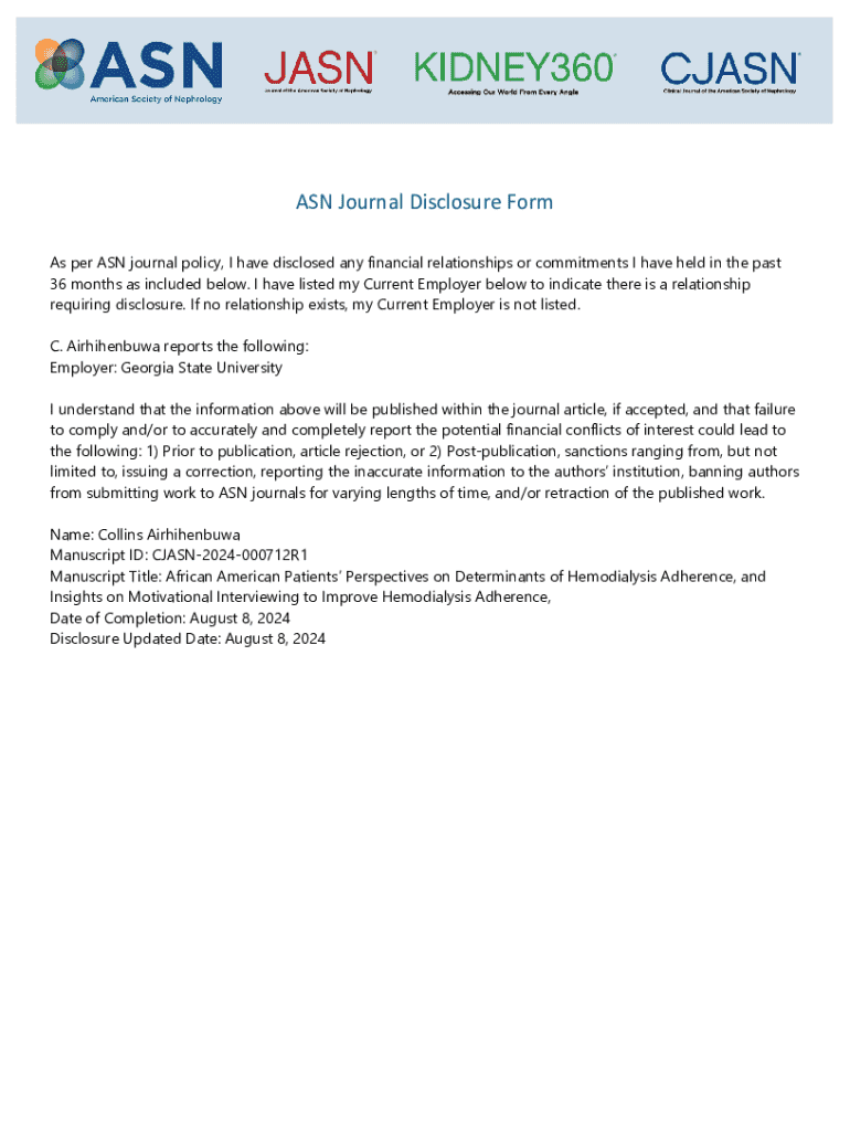 Fillable Online Asn Journal Disclosure Form Fax Email Print - pdfFiller