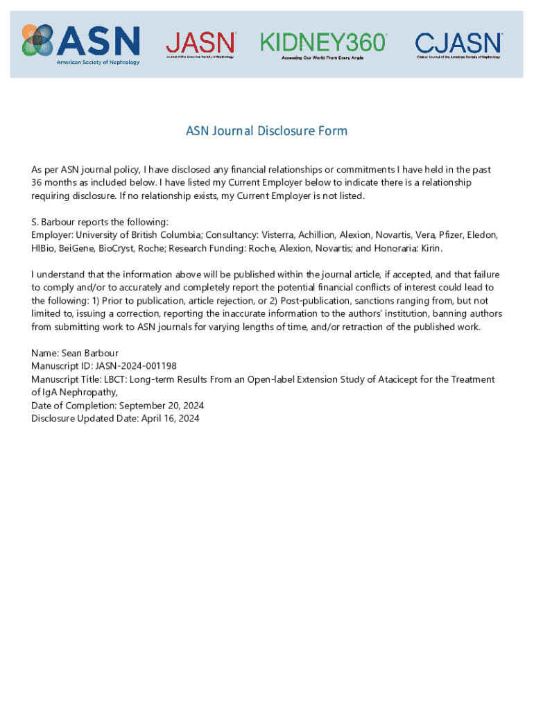 Fillable Online Asn Journal Disclosure Form for Financial Relationships Fax Email Print - pdfFiller