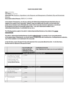 Fillable Online Icmje Disclosure Form for Manuscript on Predictive ...