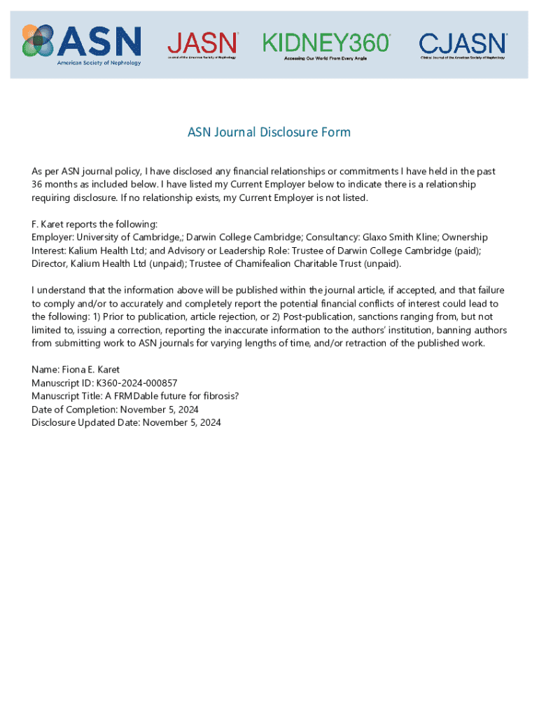Fillable Online Asn Journal Disclosure Form Fax Email Print - pdfFiller