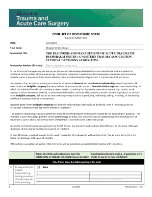 Fillable Online Conflict of Interest Disclosure Based on Icmje Form Fax ...