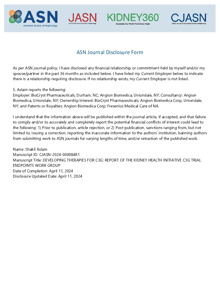 Fillable Online Asn Journal Disclosure Form Fax Email Print - pdfFiller