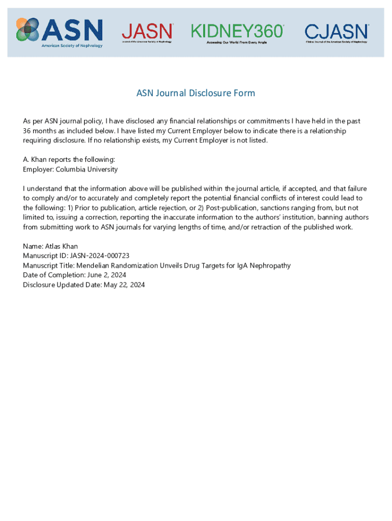 Fillable Online Asn Journal Disclosure Form Fax Email Print - pdfFiller