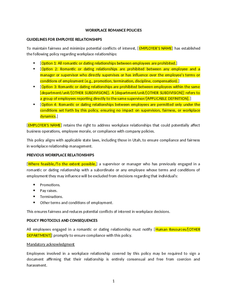 Workplace Romance Policies Doc Template | pdfFiller