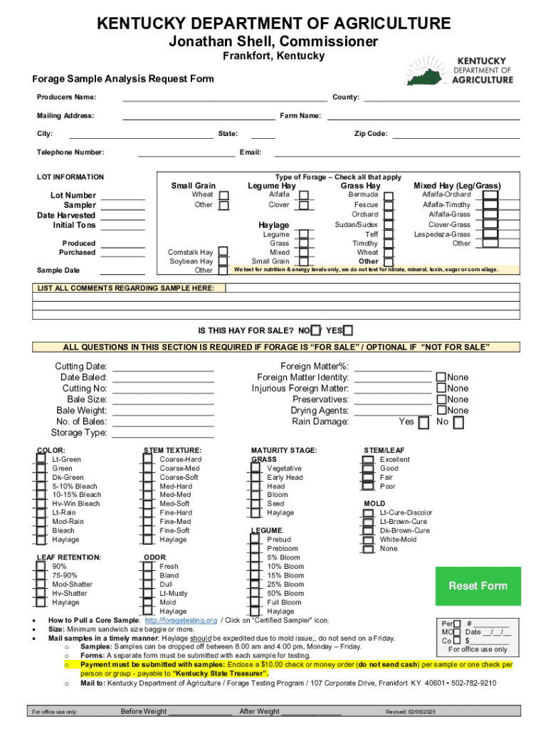 Fillable Online Forage Sample Analysis Request Form Fax Email Print ...