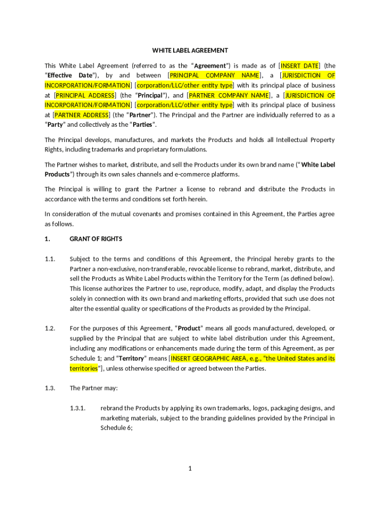 White Label Agreement Doc Template | pdfFiller