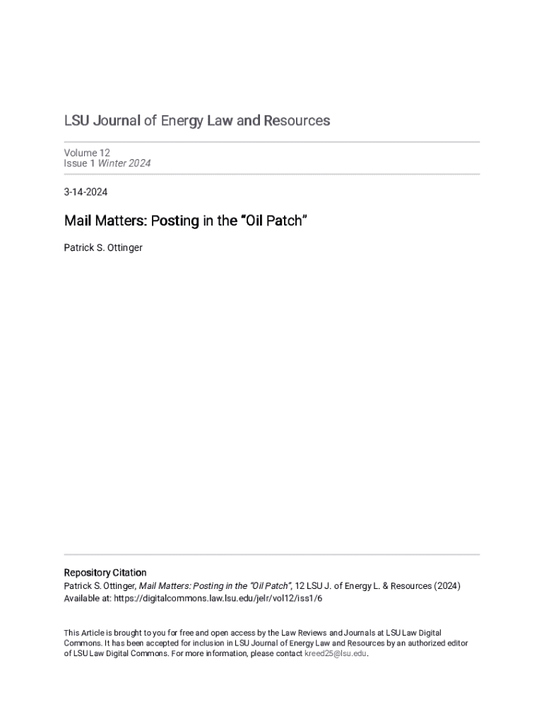 Fillable Online Mail Matters: Posting in the “oil Patch” Fax Email ...