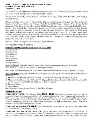 Fillable Online Minutes of Bon Homme School District School Board ...