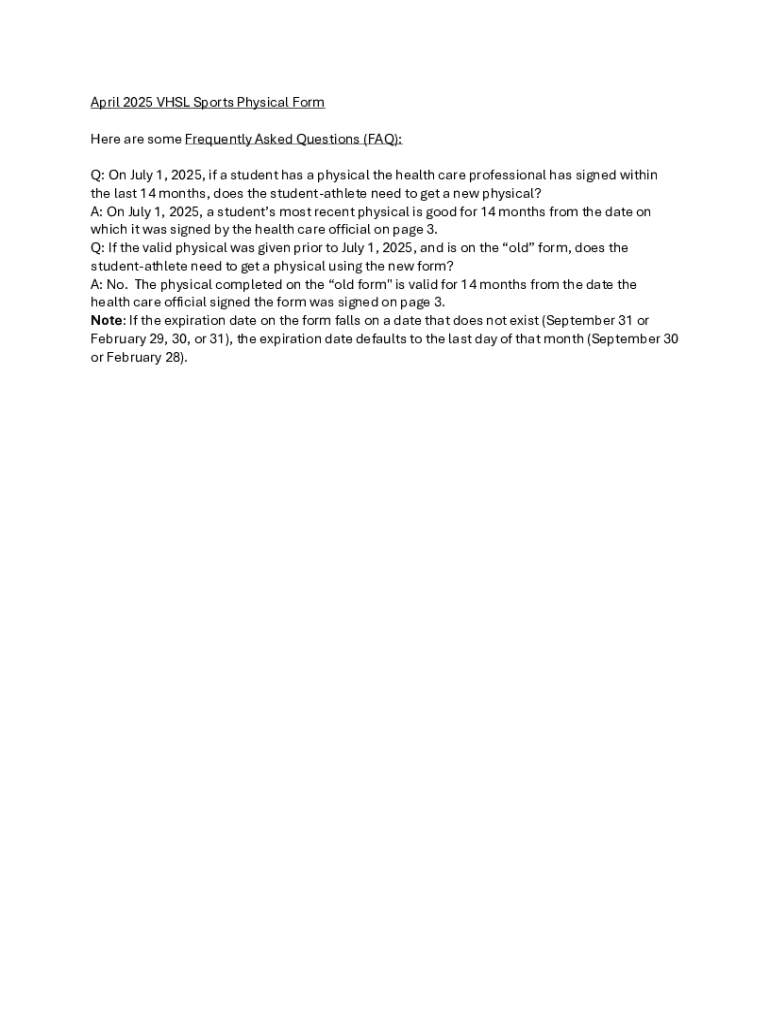 Fillable Online April 2025 Vhsl Sports Physical Form Fax Email Print ...