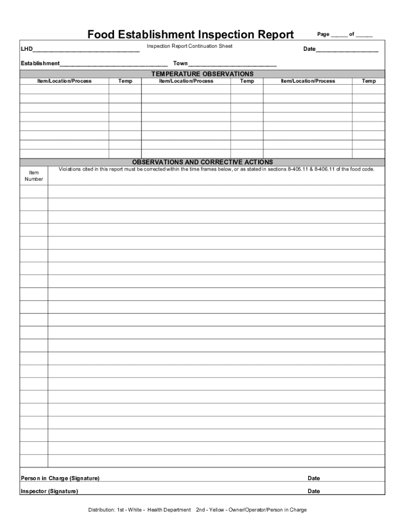 Fillable Online Food Establishment Inspection Report Fax Email Print ...