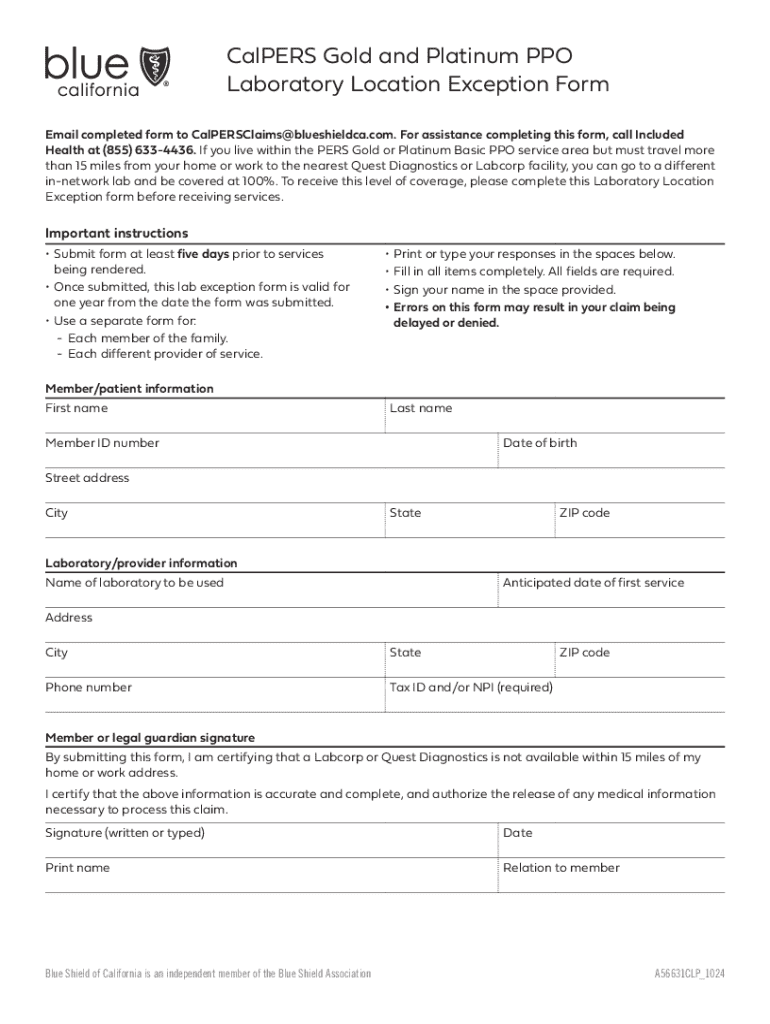Fillable Online Calpers Gold and Platinum Ppo Laboratory Location ...