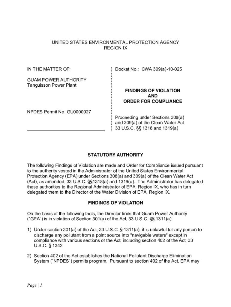 Fillable Online Npdes Compliance Findings and Order Fax Email Print ...