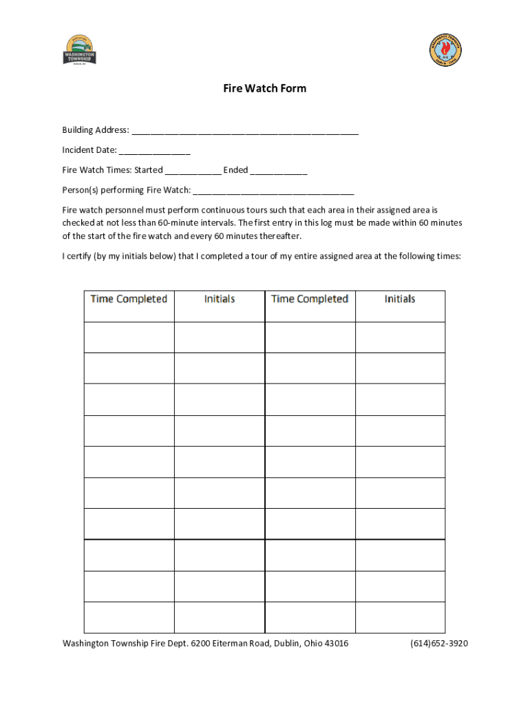 Fillable Online Fire Watch Log Fax Email Print - pdfFiller