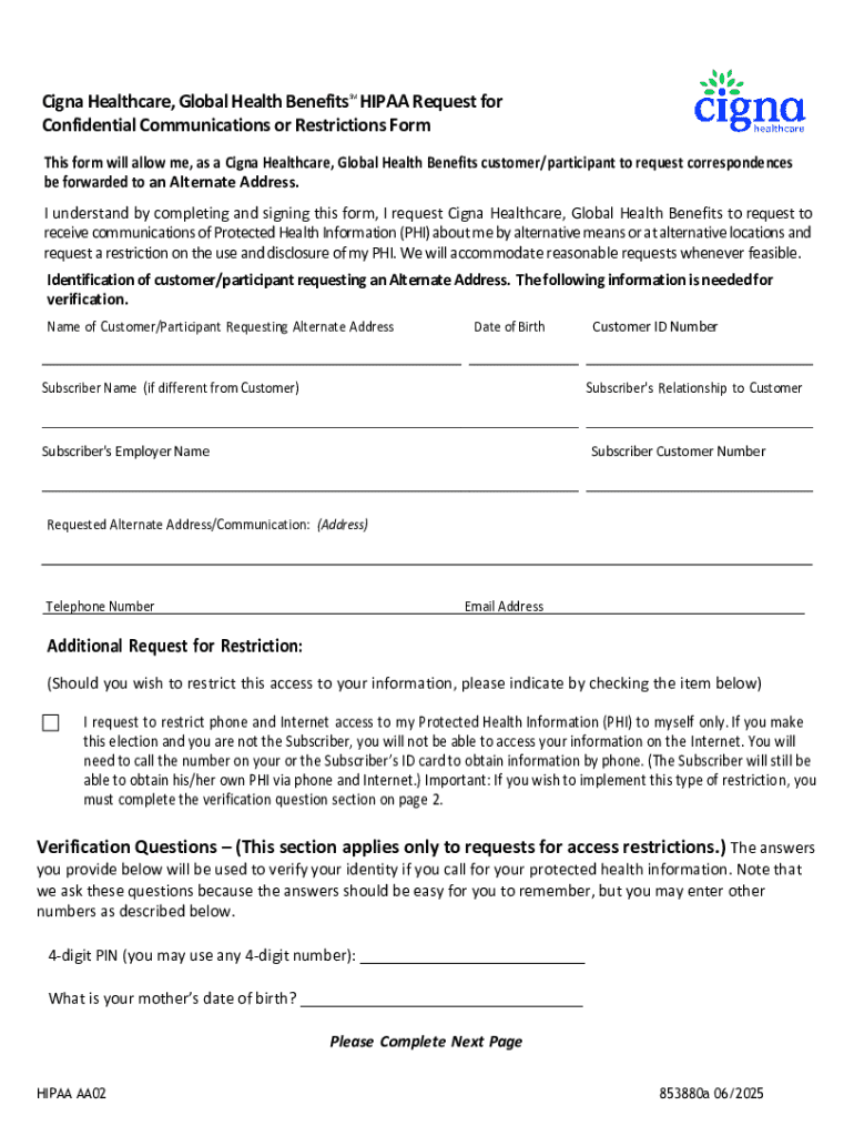 Fillable Online Hipaa Request for Confidential Communications or Restrictions Fax Email Print ...