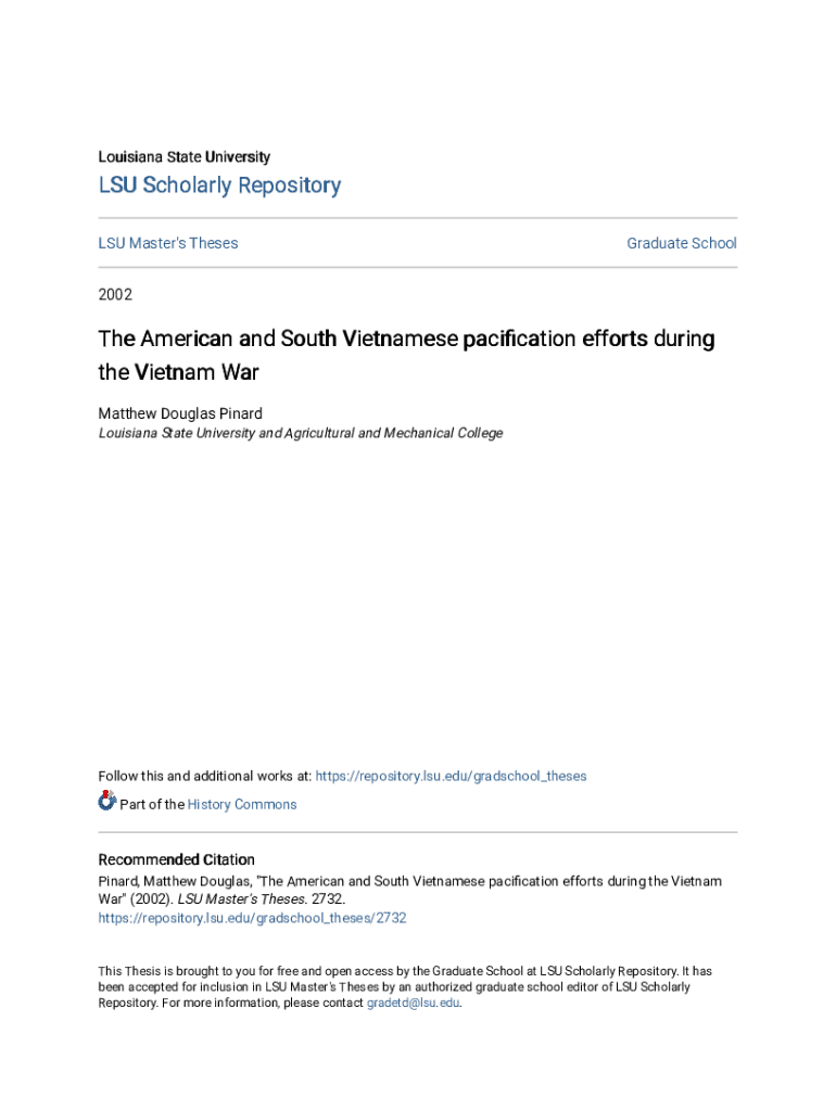 Fillable Online the American and South Vietnamese Pacification Efforts ...