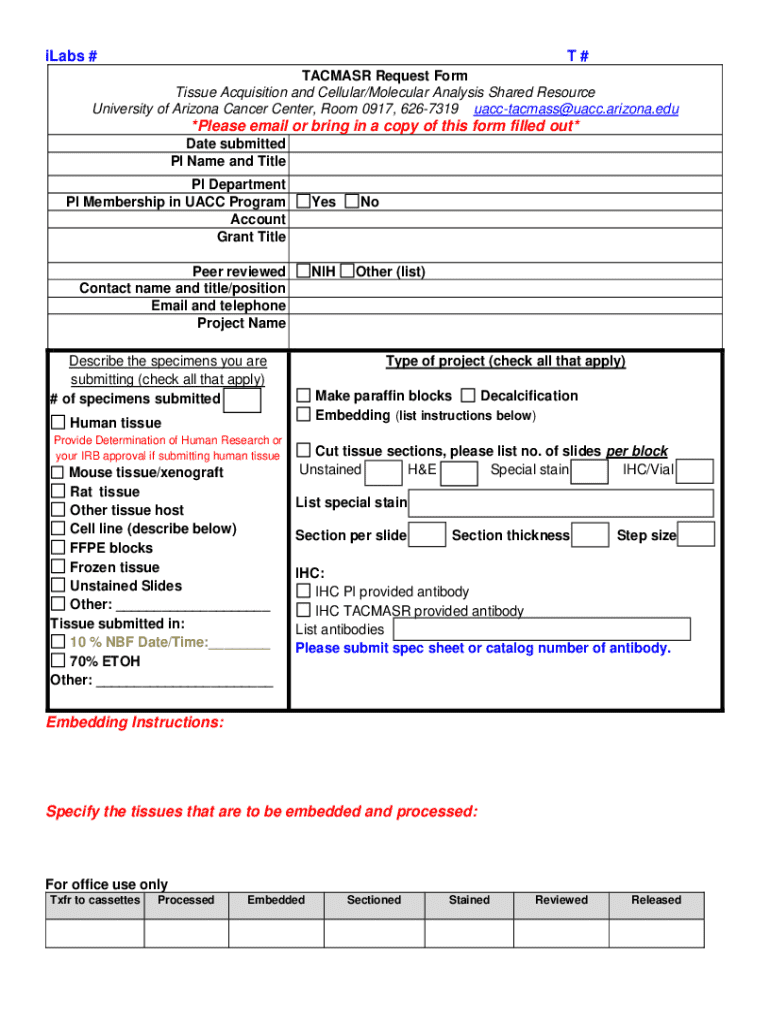 Fillable Online Tacmasr Request Form for Tissue Acquisition and ...