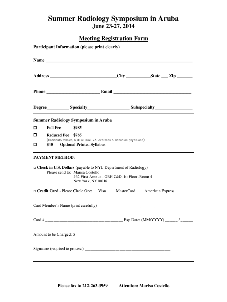 Fillable Online Summer Radiology Symposium Registration Fax Email Print ...