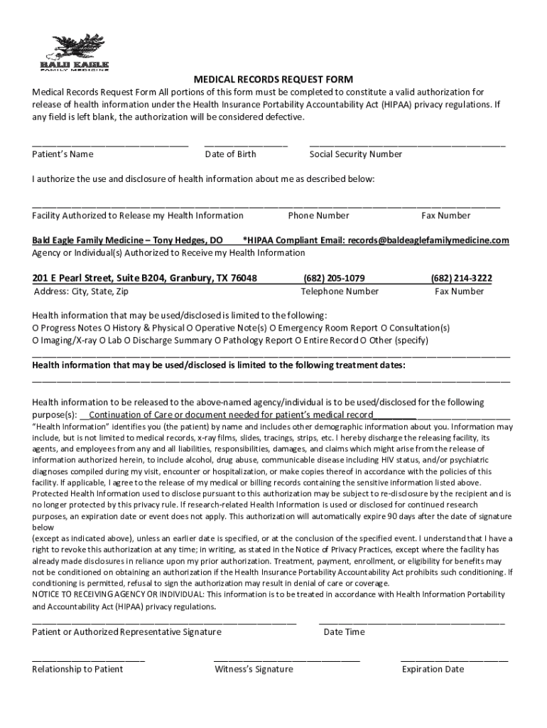 Fillable Online Medical Records Request Form Fax Email Print - pdfFiller