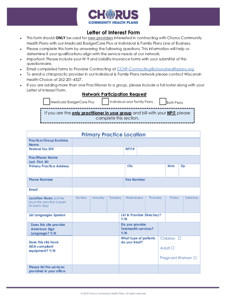 Fillable Online Letter of Interest for Provider Contracting Fax Email ...