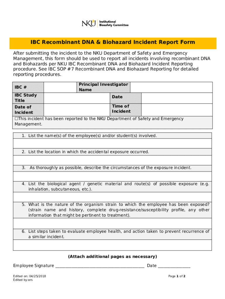 Recombinant Dna and Biohazard Incident Reporting - inside nku Doc ...
