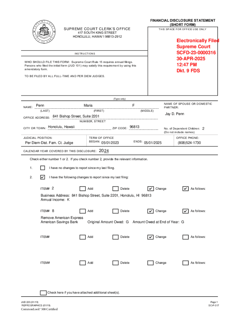 Fillable Online Financial Disclosure Statement for Judges Fax Email ...