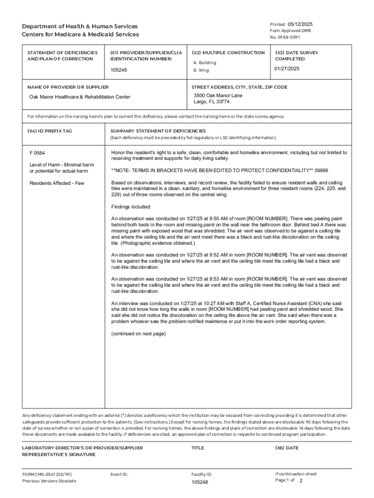 Fillable Online Statement of Deficiencies and Plan of Correction Fax Email Print - pdfFiller