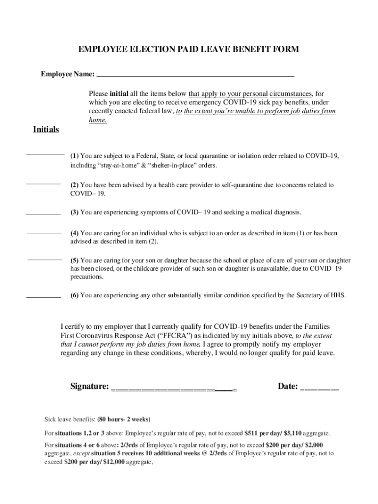 Fillable Online Employee Election Paid Leave Benefit Form Fax Email ...