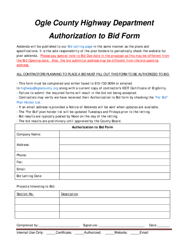 Fillable Online Authorization to Bid Form Fax Email Print - pdfFiller