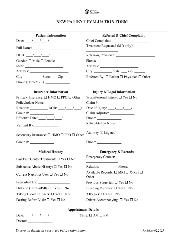 Fillable Online New Patient Evaluation Form Fax Email Print - pdfFiller