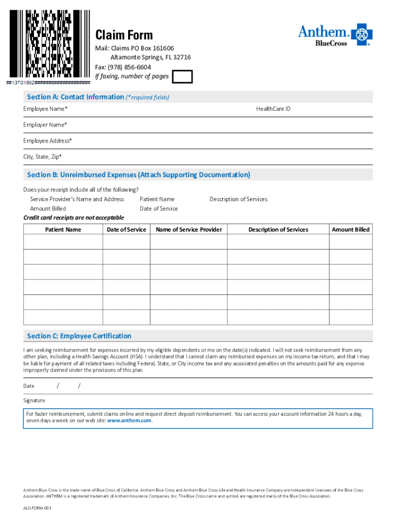 Fillable Online Health Expense Claim Form Fax Email Print - pdfFiller