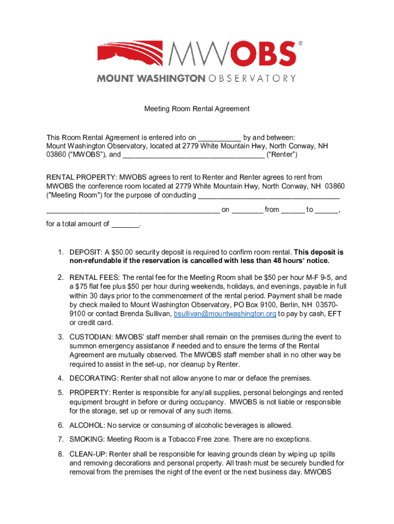 Fillable Online Meeting Room Rental Agreement Fax Email Print - pdfFiller