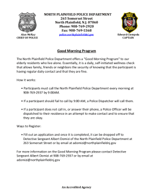 Fillable Online North Plainfield Police Department Good Morning Program ...
