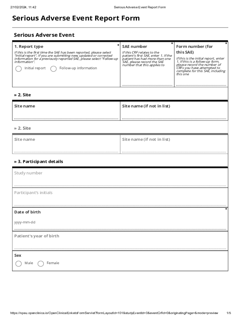 Fillable Online Serious Adverse Event Report Fax Email Print - pdfFiller