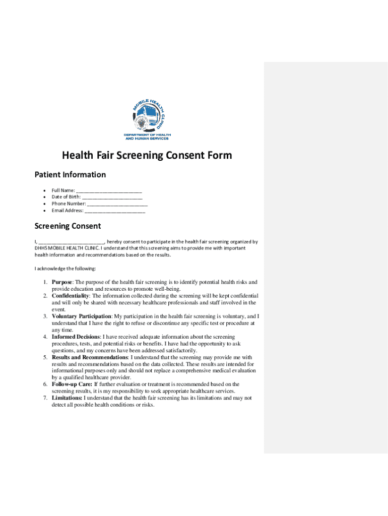 Fillable Online Health Fair Screening Consent Fax Email Print - pdfFiller