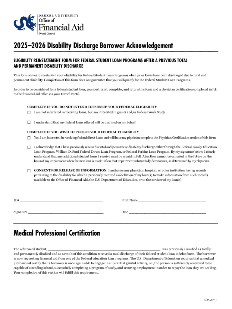 Fillable Online Eligibility Reinstatement Form for Federal Student Loan ...