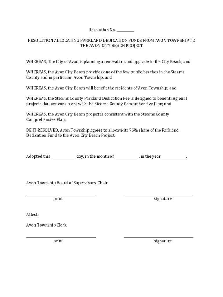 Fillable Online Resolution Allocating Parkland Dedication Funds From ...