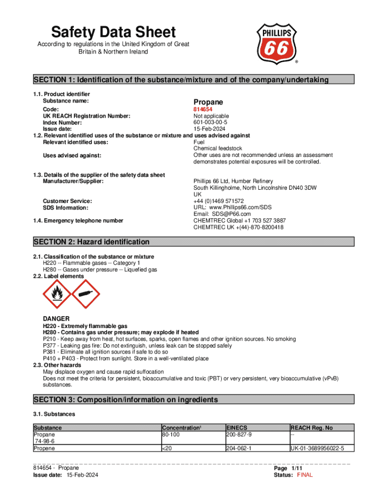 Fillable Online Safety Data Sheet for Propane Fax Email Print - pdfFiller