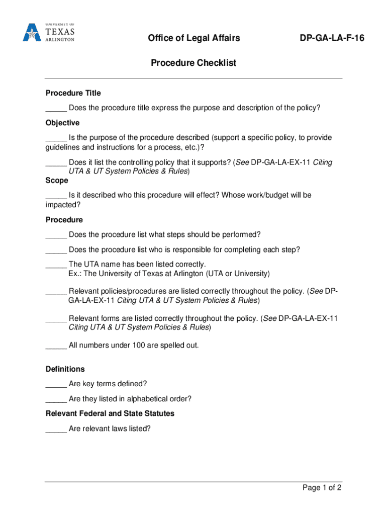 Fillable Online Procedure Review Checklist Fax Email Print - pdfFiller
