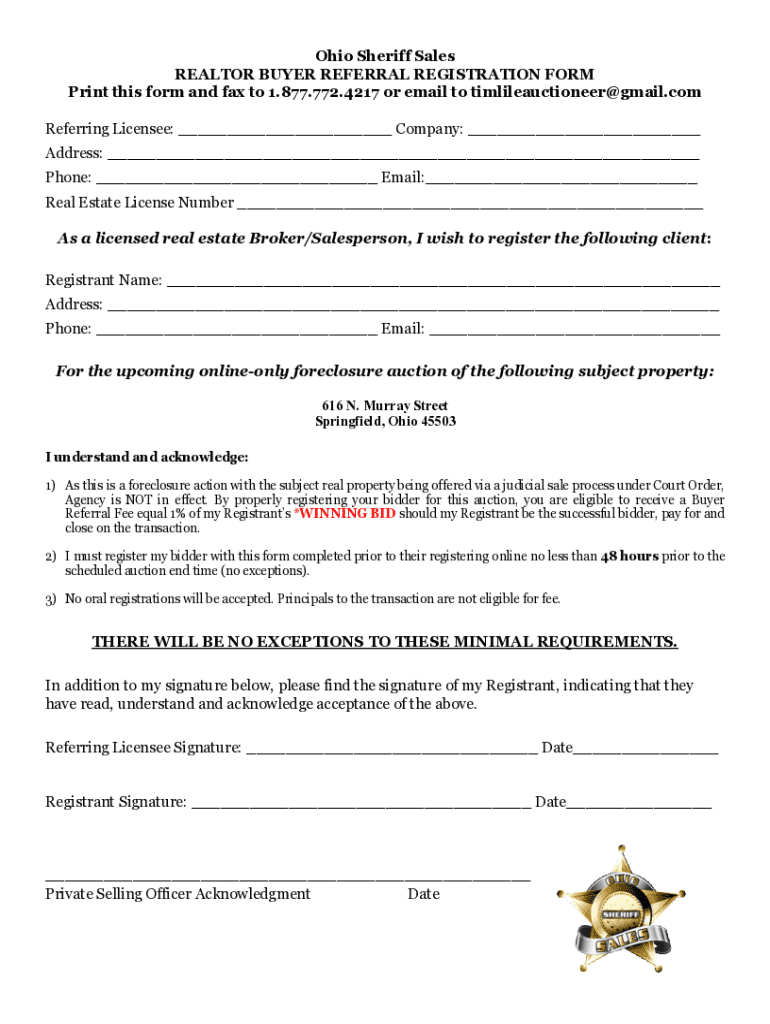Fillable Online Realtor Buyer Referral Registration Form Fax Email ...