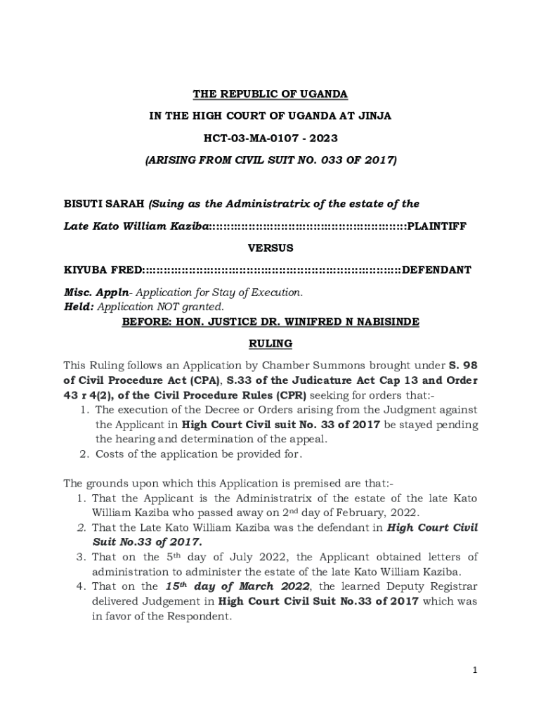 Fillable Online Ruling on Application for Stay of Execution Fax Email Print - pdfFiller