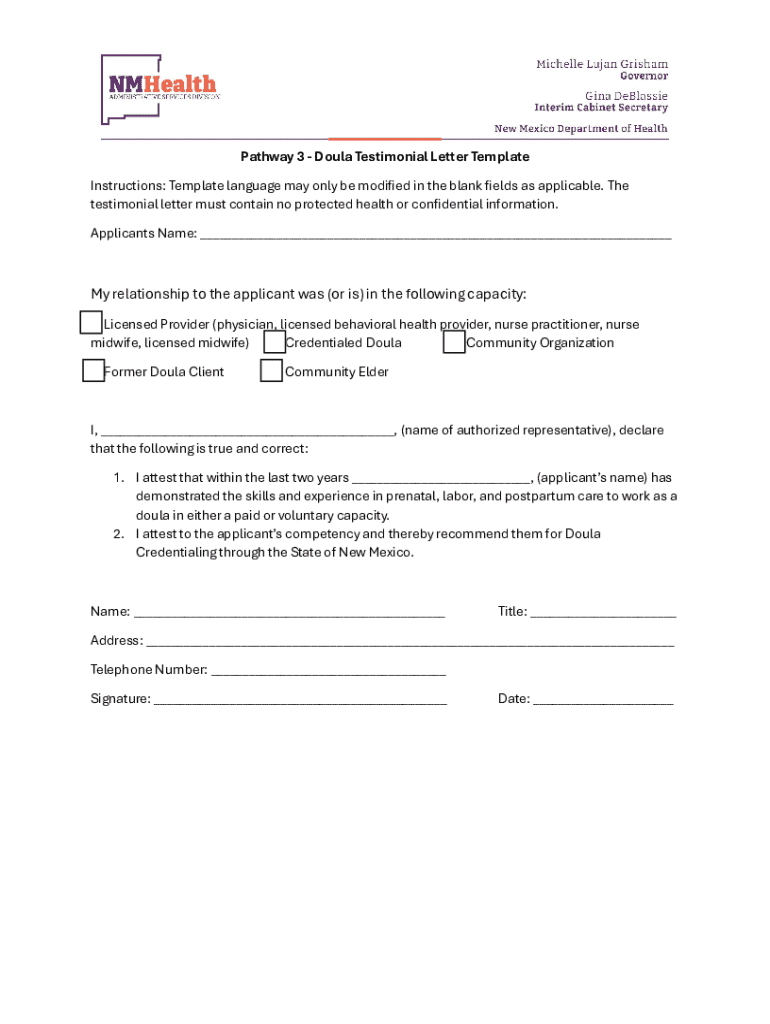 Fillable Online Doula Testimonial Letter Template Fax Email Print ...